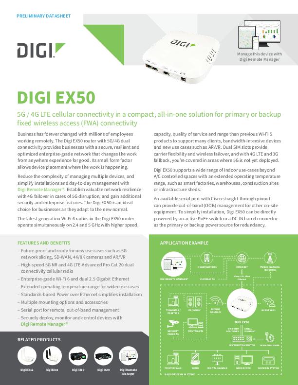 Digi EX50 5G Cellular Router Datasheet | Digi International