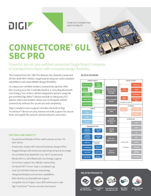 Digi ConnectCore 6UL SBC Pro Datasheet | Digi International