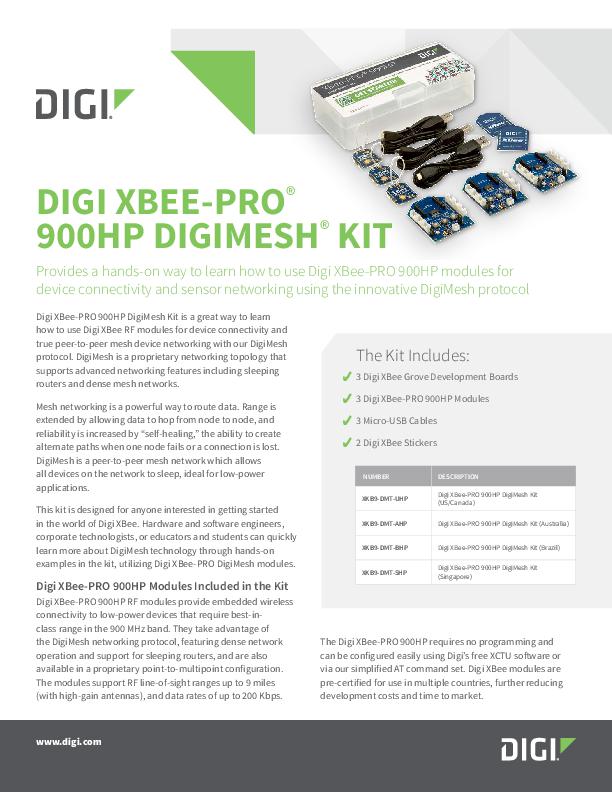 Digi XBee-PRO 900HP DigiMesh Kit Datasheet | Digi International